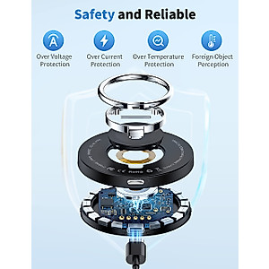 RORRY 3 in 1 Magnetic Wireless Charger,15W Fast Charging Pad Phone Ring Holder,Μαg-Sαfe/Qi Wireless Charger Compatible with iPhone 15/14/13/12, Apple Watch 9/Ultra2/8/Ultra/7/6/5/4/3/SE,(Black)