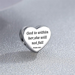 MUERDOU Heart Charm Fit Charms Bracelet Christian Bible Verse Charm Prayer Faith Religious Jewelry Gifts for Women