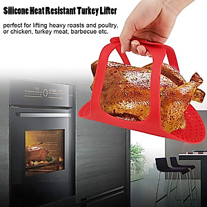 Heat Resistant Turkey Lifter, Poultry Lifter Turkey Roasting Sling, Oven Baking Mat Silicone Mat Non-Stick Cooker Sling, Multipurpose Cooking Accessory(Red)