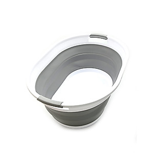 SAMMART 28L (7.4 gallon) Collapsible Plastic Laundry Basket-Oval Tub/Basket - Portable Washing Tub-Space Saving Laundry Hamper, Water capacity: 22L (5.8 gallon) (1, Grey)