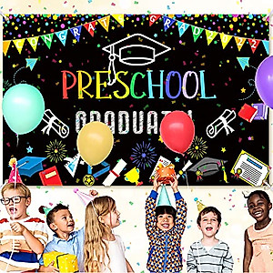 Preschool Graduate Backdrop 2023 School Prom Party Supplies Decoration Banner for Kids Preschool Graduation Decorations Prek Photo Backdrop Ceremony Congrats Grad Banner, 5.9 x 3.6 Ft