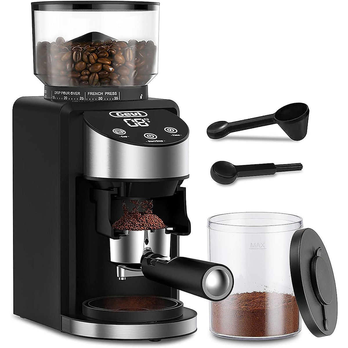 Gevi Espresso Machine 20 Bar High Pressure,Compact Espresso Maker with Milk Frother Steam Wand, Burr Coffee Grinder, Adjustable Burr Mill with 35 Precise Grind Settings, Electric Coffee Grinder