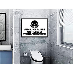 Aim Like A Jedi Not Like A Stormtrooper Bathroom Sign Decor - FRAMED - Home Decor Wall Art, Gallery Wrap Inner Frame, White, 7x9