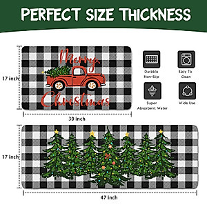 Xsinufn Merry Christmas Kitchen Rugs and Mats Set of 2,Buffalo Plaid Gingerbread Hot Cocoa Xmas Winter Holiday Sink Floor Mat Non Skid Washable for Home Farmhouse Christmas Decor 17"x47"+17"x30"