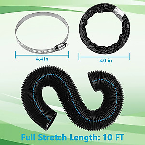 Funmit Dryer Vent Hose Kit - 4 In Diameter by 10 Ft Length - with 2 Stainless Steel Worm Clamp - Flexible Universal Aluminum Foil Non-Insulated - Silver