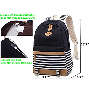 Women Laptop Backpack High School Bookbag 15.6 inch Casual Travel College Canvas with USB Charging Port (4-Black)