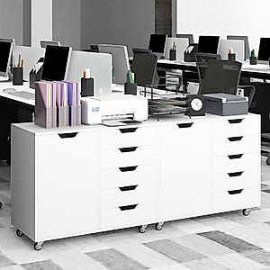 Giantex Lateral File Cabinet with Shelves - 5 Drawer Office Cabinet, Rolling Storage Organizer with 5 Casters, 5-Position Adjustable Shelf, Mobile Filing Cabinet, Printer Stand with Storage, White