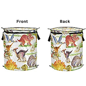Cute Dinosaurs Pop Up Laundry Hamper With Lid Foldable Laundry Basket With Handles Collapsible Storage Basket Clothes Organizer for Home College Dorm Camping