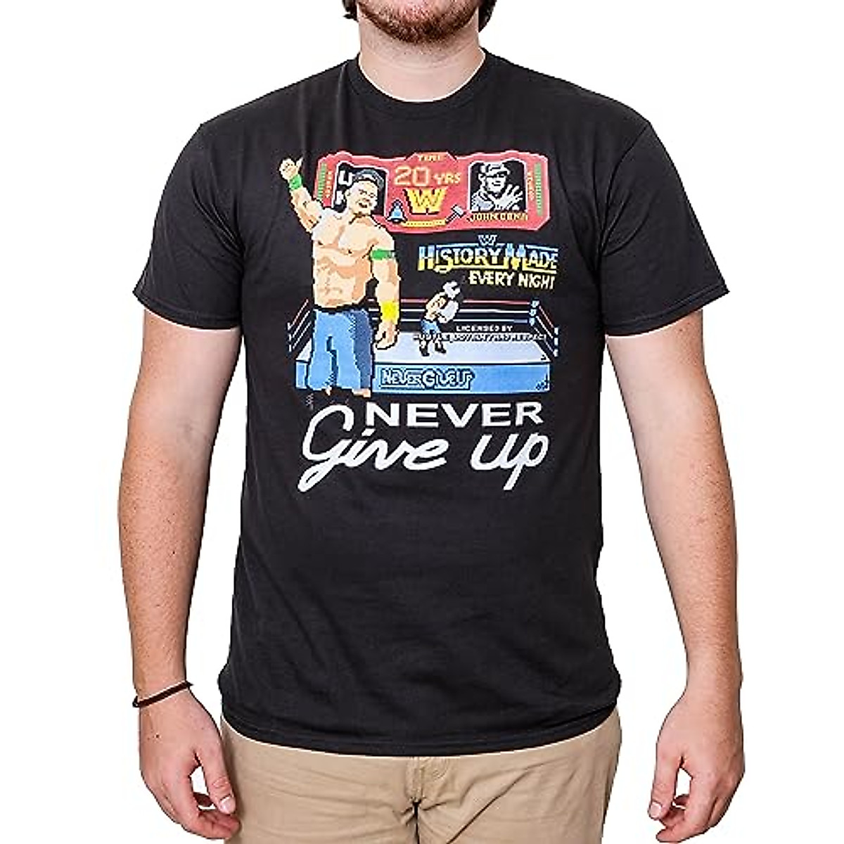 WWE John Cena Then Now Forever 8 Bit Adult T-Shirt(MD, Black)