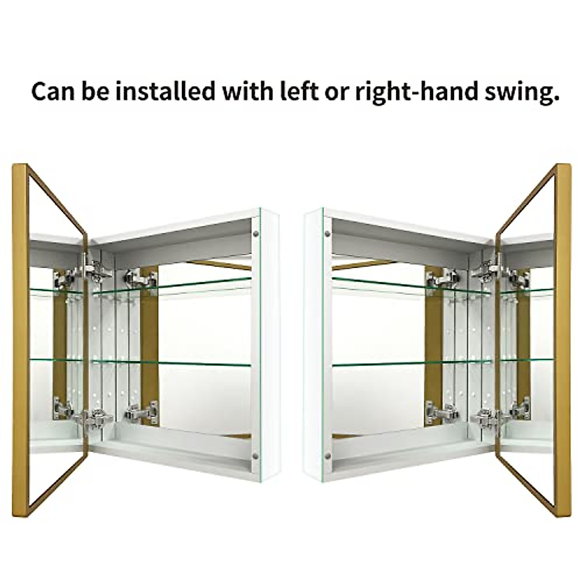 FOMAYKO Aluminum Bathroom Medicine Cabinet with Farmhouse Gold Framed 20(H) x16(W) Inches Recess or Surface Mount Mirror Cabinet for Bathroom Toilet Kitchen