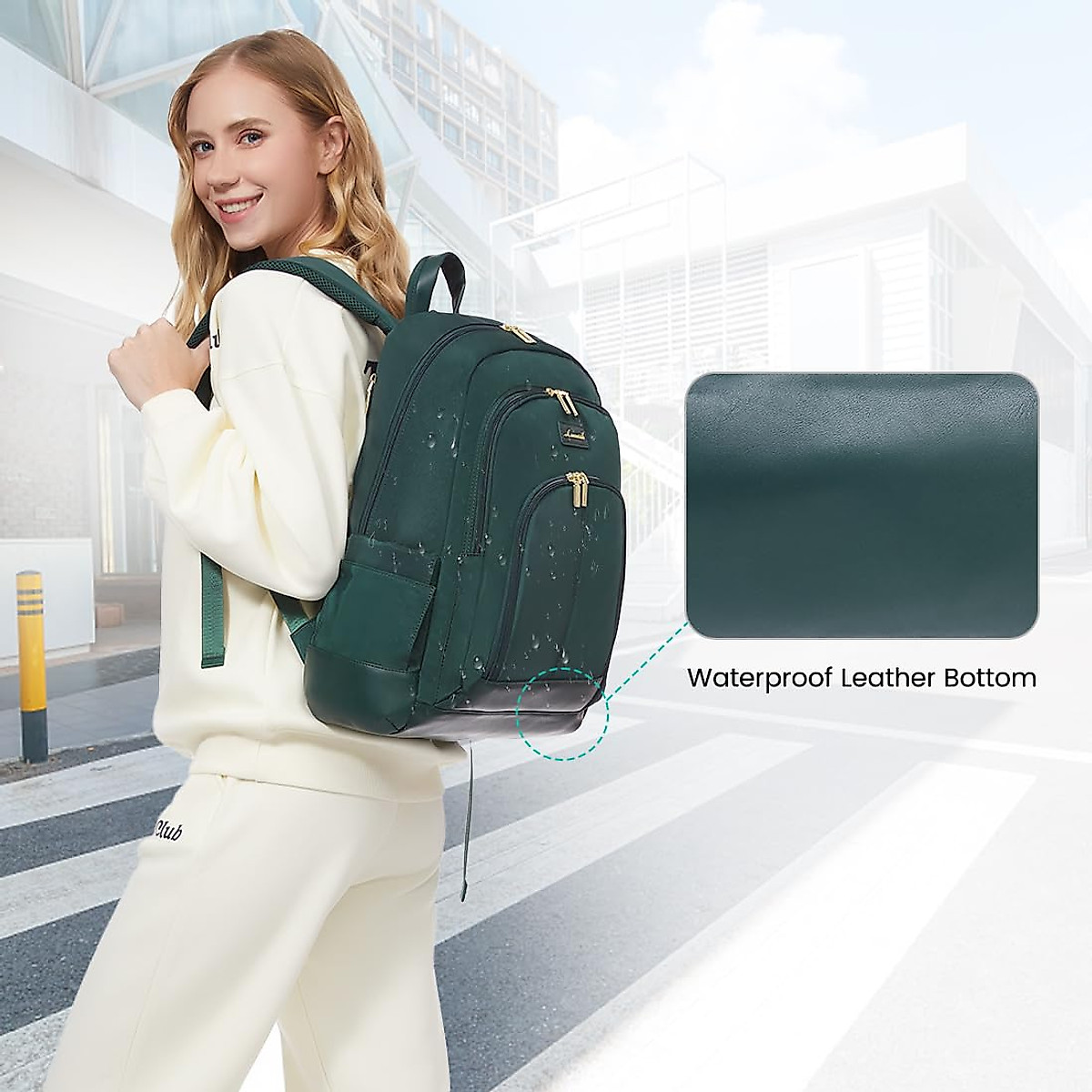 LOVEVOOK Travel Laptop Backpack Women,15.6 Inch Water Resistant Travel Backpack for Women,Work Computer Back Pack for Business,Large Capacity,Dark Green