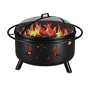 Solar 23” Portable Outdoor Fireplace Fire Pit Ring for Backyard Patio Fire, RV, Patio Heater, Stove, Camping, Bonfire, Picnic, Firebowl No Propane, Includes Safety Mesh Cover, Poker Stick