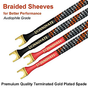 UCINNOVATE 4 x HiFi OFC Speaker Jumper Cable with Spade, 21cm Speaker Cable Bridge Bi-Wire Speaker Jumper Plates, 11AWG Cable Bridge to Speaker Cable Terminals with 8 Gold Plated Spade