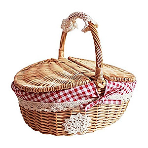 FOMIYES Wicker Picnic Basket with Lid and Handle Vintage Style Picnic Hamper Hand Woven Gift Packing Basket for Camping Outdoor