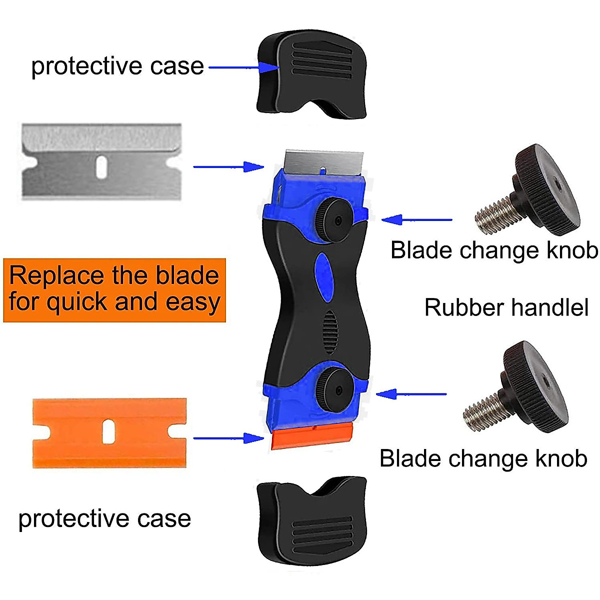 Razor Blade Scraper, 2-in-1 Scraper Tool with 10Pcs Plastic Blades and 10Pcs Metal Blades, Multi-Purpose Cleaning Razor Scraper for Decals, Stickers, Labels, Caulk, Adhesive, Paint Removal