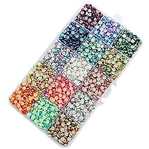 Chenkou Craft 10000pcs Assorted 15 Colors Gradient Color Half Flatback Imitation Pearl Bead 4mm Flat Back Gem Scrapbook Craft DIY Beads + Plastic Box