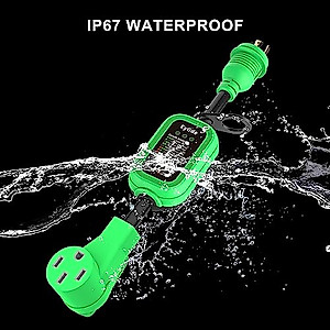 EyGde 4 Prong 30 Amp to 50 Amp RV Generator Adapter with Surge Protector - Patented NEMA L14-30P Twist Lock Male to 14-50R Female Plug, STW Cord with Circuit Analyzer for Generators to 50A RV Camper