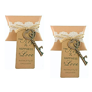ALIMITOPIA 50pcs Double-heart Key Bottle Opener Wedding Party Favor Souvenir Gift with Candy Box Escort Tag and Jute Rope(Copper Tone)