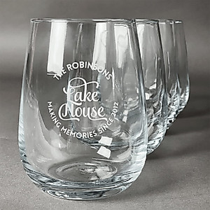 Lake House #2 Stemless Wine Glasses (Set of 4) (Personalized)
