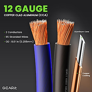 GearIT Pro Series 12 Gauge (2 x 4mm²) Speaker Wire Cable (30.4 Meters / 100 Feet/Black Blue) CCA HiFi Audio Speaker Cable Great Use for Car Audio and Home Theater Surround Sound Systems