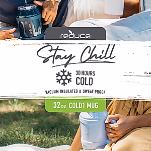 REDUCE Reusable 32 oz Cold1 Water Tumbler – Ergonomic Handle – Double-Wall Insulation – Sturdy Desktop/Tabletop Mug with Lid and Straw – BPA-Free – Stainless Steel for Gym, Home, or Office– Matcha