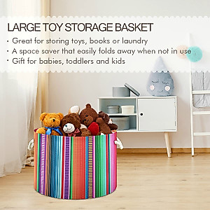 xigua Large Storage Basket Cotton Rope Basket Mexican Serape Blanket Stripes Baby Laundry Basket for Blankets Toys Storage Basket Laundry Hamper