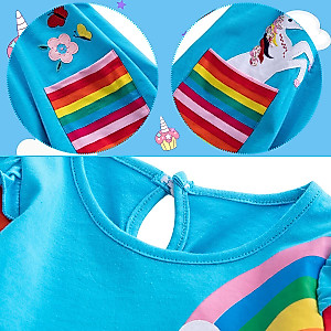 UnionKK Kids Girls Autumn Casual Unicorn Dresses Cotton Long Sleeve Crew Neck Dress 2-7 Years (Blue, 5T)