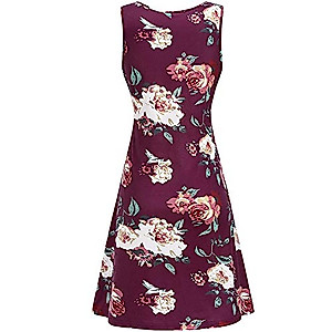 Women's Casual Sleeveless Floral Summer Beach Halter Neck Dresses Tank Mini Sundress(Wine, S)