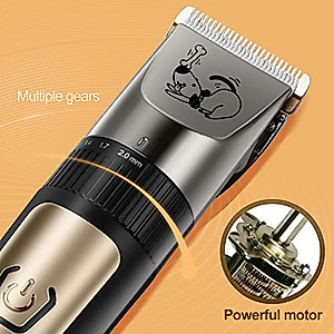 AJELU Dog Clippers, Cordless Low Noise Rechargeable Electric Dog Grooming Clipper Kit, Adjustable Clipper Comb & Detachable Blades Dog Trimmer, Suitable for Dogs, Cats, Pets