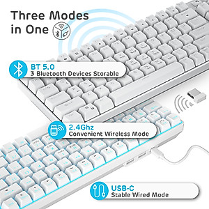 RK ROYAL KLUDGE RK96 90% Triple Mode BT5.0/2.4G/USB-C Hot Swappable Mechanical Keyboard with Magnetic Wrist Rest, 96 Keys Wireless Gaming Keyboard with Software, Blue Backlight