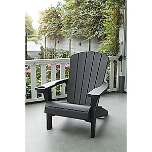 Keter Alpine Adirondack Resin Outdoor Furniture Patio Chairs with Cup Holder-Perfect for Beach, Pool, and Fire Pit Seating, Grey