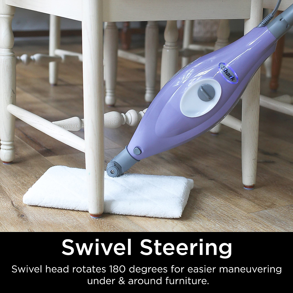 Shark S3504AMZ Steam Pocket Mop Hard Floor Cleaner with 1 Rectangle and 1 Triangle Mop Head, Natural Powerful Steam, Easy Maneuvering, Triangle & Rectangle Washable Pads, Quick Drying, Purple