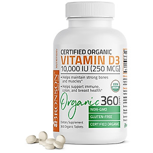 Bronson Vitamin D3 10,000 IU (250 mcg) Immune Support, Healthy Muscle Function & Bone Health, High Potency Organic Non-GMO Vitamin D Supplement, 360 Tablets