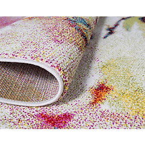 Unique Loom Lyon Collection Modern Watercolor Floral Area Rug, 9 x 12 ft, Ivory/Pink