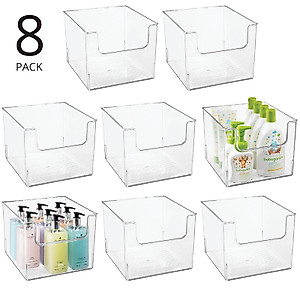 mDesign Modern Plastic Open Front Dip Storage Organizer Bin Basket for Bathroom Organization - Vanity Shelf, Cubby, Cabinet, and Closet Organizing Decor - Ligne Collection - 8 Pack - Clear