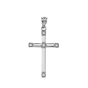 CaliRoseJewelry 14k Classy Elegant Diamond Simple Cross Charm Pendant in White Gold