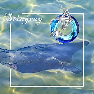 Ladytree Stingray Necklaces for Stingray Lover Sterling Silver Manta Ray Blue Circle Crystal Necklace Ocean Animal Jewelry for Women Mother from Daughter Son