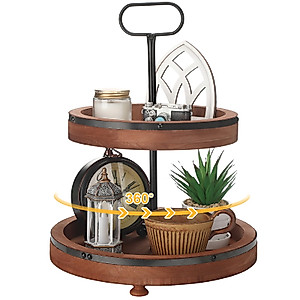 Wesiti 2 Tier Spinning Lazy Susan Organizer 360° Rotatable Vintage Rotating Wood Spice Rack Pallet Farmhouse Tiered Tray Stand for kitchen countertop Cabinet Turntable Organizer