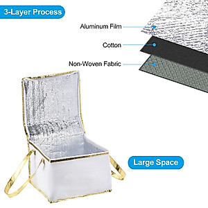 PATIKIL Insulated Grocery Bag, Non-woven Fabric Food Delivery Tote Thermal Cake Carrying Bags Food Container for Home Office Restaurant, 31cmx31cmx22cm, White