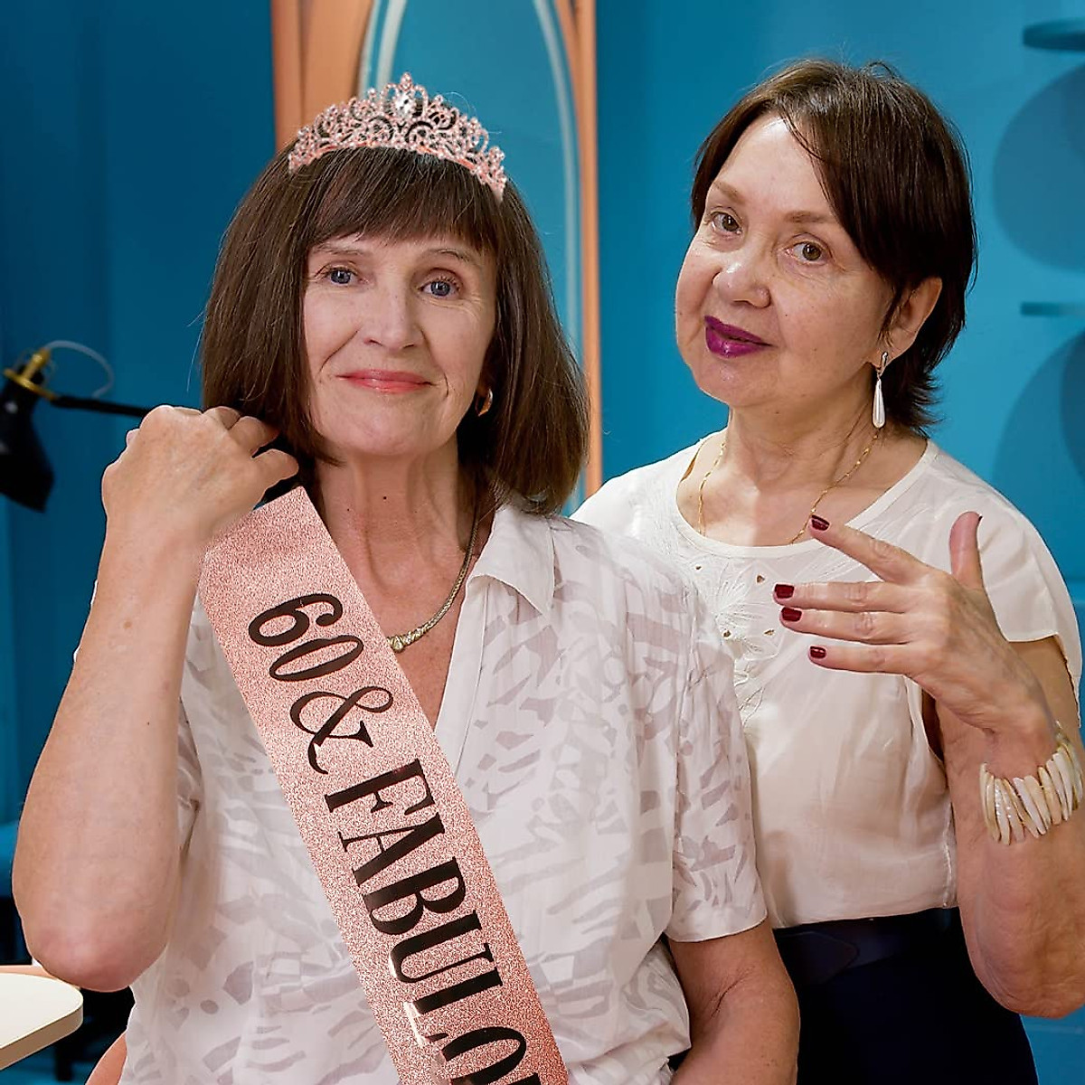 AOPRIE Birthday Crown for Women 60 & Fabulous Birthday Sash for Women Girls Rose Gold Birthday Tiara 60th Birthday Gifts Decoration for Women Princess Crown Rhinestone Headband Happy Birthday