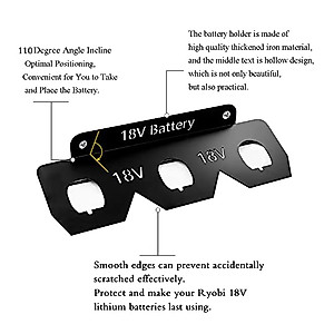 AcowSpt Battery Holder for Ryobi, Wrought Iron 18V Battery Storage for Ryobi, 18V Battery Holder Ryobi, Mount Wall Rack with 3 Slot for Ryobi 18V Batteries (Black)…