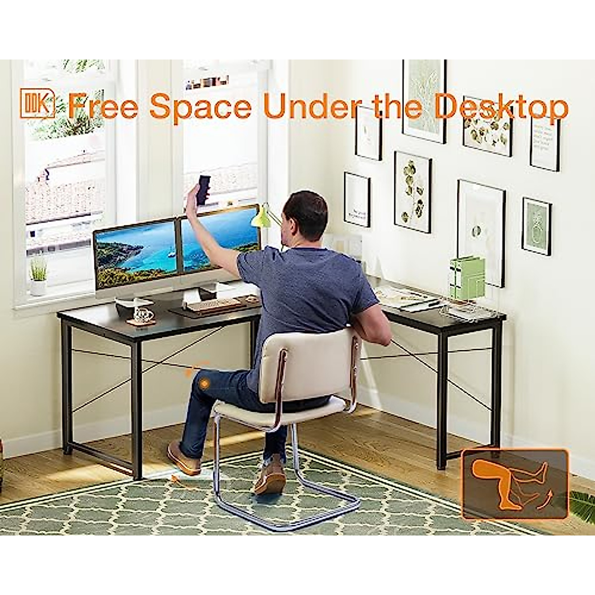 ODK L Shaped Desk, Computer Corner Desk, Gaming Desk, Home Office Writing Desk, Modern Wooden Workstation Desk, Easy to Assemble, 53 Inch, Black
