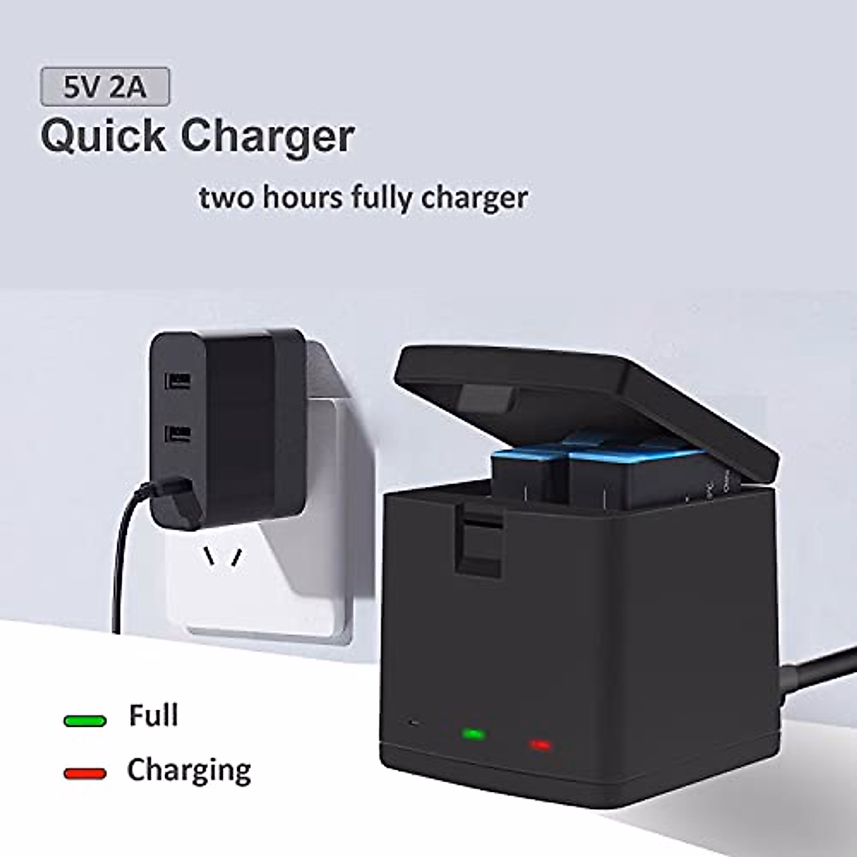 2 Pack Batteries fit for GoPro Hero 11 Black, GoPro Hero 10, GoPro Hero 9 Black, 3-Channel Battery Charger Station for Hero 11/ Hero 10/ Hero 9