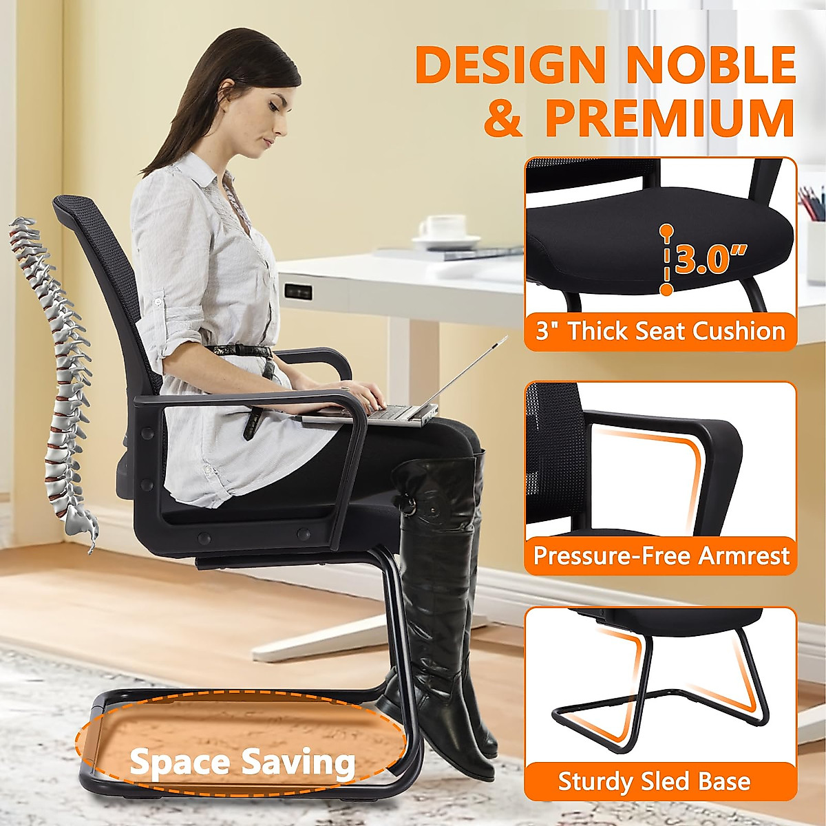 CLATINA Office Guest Chair with Lumbar Support and Mid Back Mesh Space Air Grid Series for Reception Conference Room