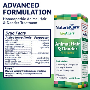 NaturalCare by bioAllers Animal Hair and Dander Allergy Treatment | Homeopathic Formula May Help Relieve Sneezing, Congestion, Itching, Rashes & Watery Eyes | 1 Fl Oz