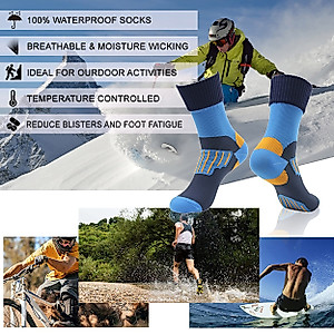 RANDY SUN Waterproof Outdoor Socks, Men's Stylish Hiking Camping Backing Ankle Crew Socks 1 Pair (Blue,Medium)