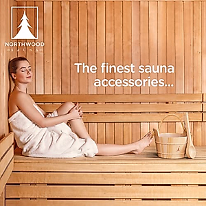 Northwood Sauna Bucket and Ladle Set - Handmade from Finnish Pine Wood - Plastic Liner and Rope Handle