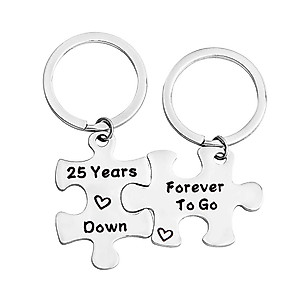 FEELMEM 25th Anniversary Present Couples Puzzle Keychain Set Of Two 25 Years Anniversary Key Chain Present For Him Her (25th)