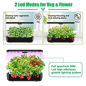 Hydroponics Growing System Indoor Garden Kit with Grow Lights for Home Inside Kitchen Plants Vegetables Flowers,WANCHI 12 Pods Indoor Gardening Smart Garden, Unique House Warming Gifts, Black