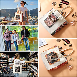 AODUMEY Canvas Tote Bag, Aesthetic Vintage Tote Bags with Zipper Pockets, Cotton Canvas Cloth for Grocery, Book Totes…